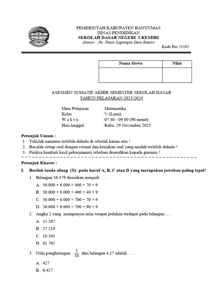 Soal Matematika 5 | PDF