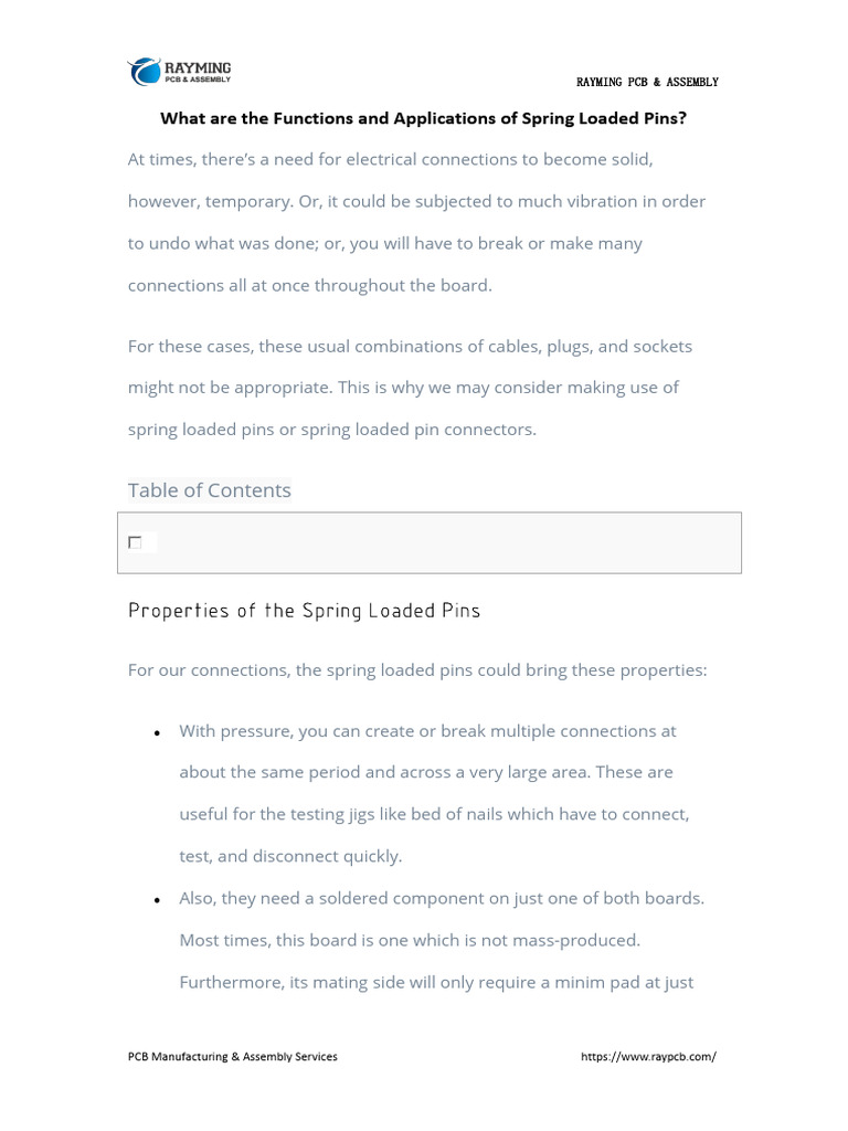 What Are The Functions and Applications of Spring Loaded Pins | PDF ...