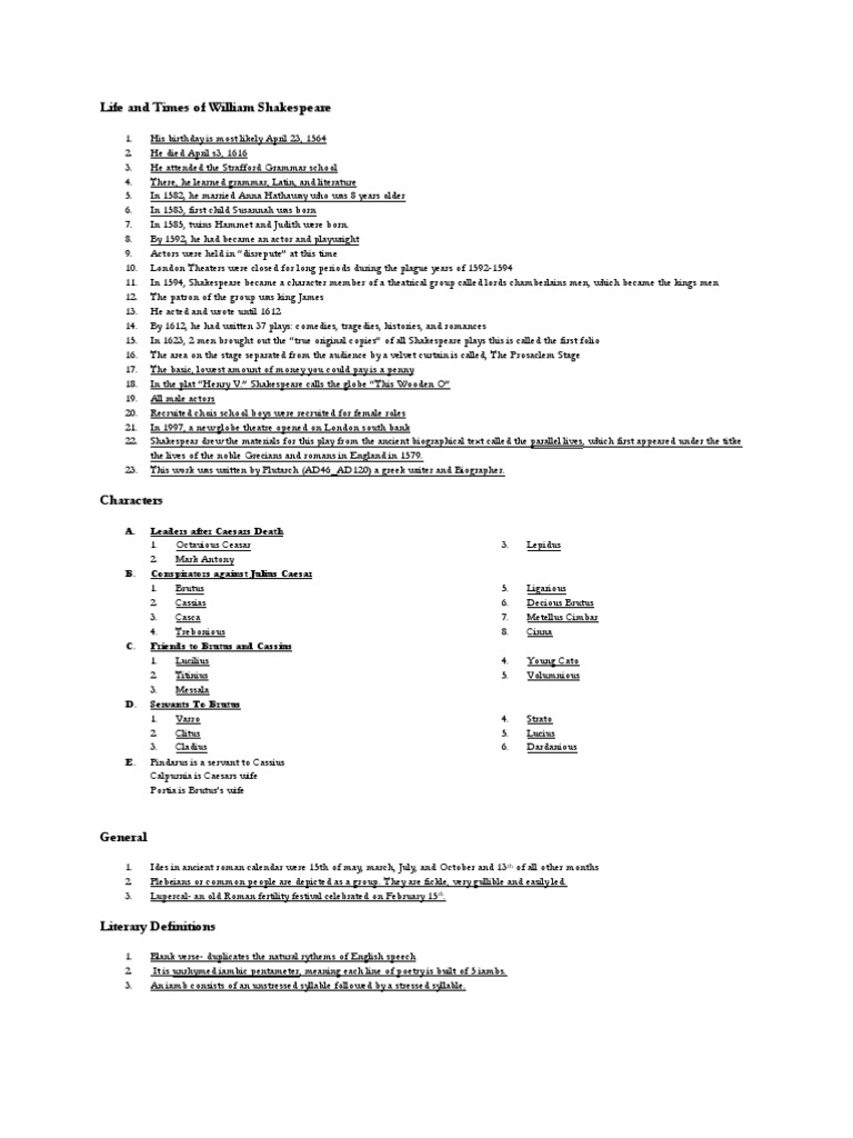 William Shakespeare Notes | PDF | Ancient Rome | Theatre