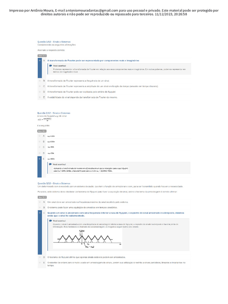 Prova Objetiva Sinais e Sistemas - Passei Direto A | PDF