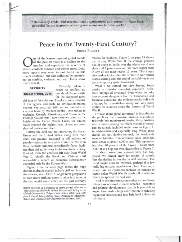 Russett Peace in The 21st Century 1 | PDF