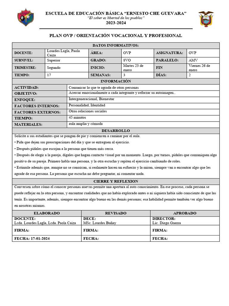 Plan Ovp 8vo MV U4 | Descargar gratis PDF | Maestros | Educación primaria