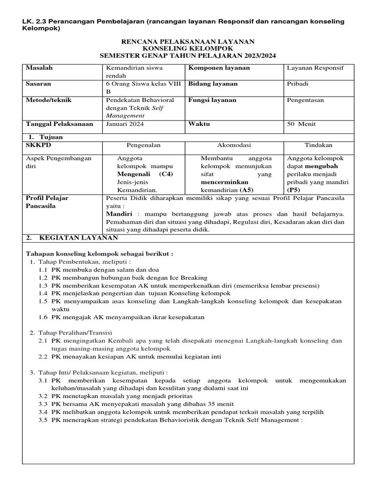 RPL-BK Konseling Kelompok | PDF