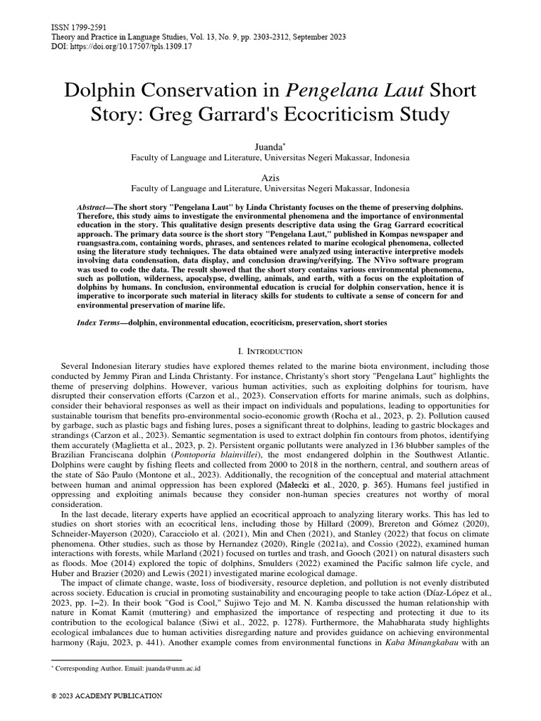 Dolphin Conservation in Pengelana Laut Short Story: Greg Garrard's ...