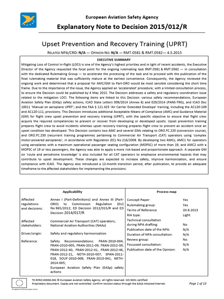 Upset Prevention and Recovery Training (UPRT) : Explanatory Note To ...