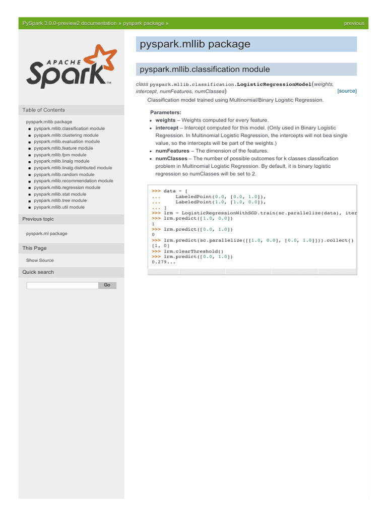 PySpark MLlib Classification Guide | PDF | Cluster Analysis | Support Vector Machine