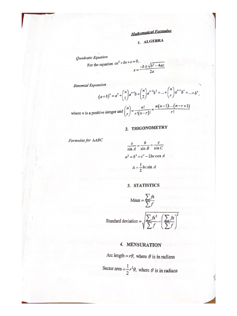 Mathematical Formulae 17 | PDF