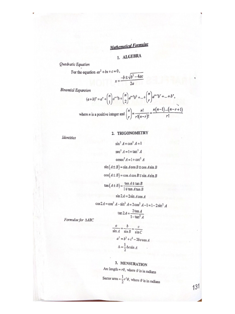 Mathematical Formulae 2 | PDF