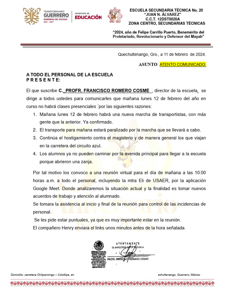 Comunicado Reunión 120224 | PDF