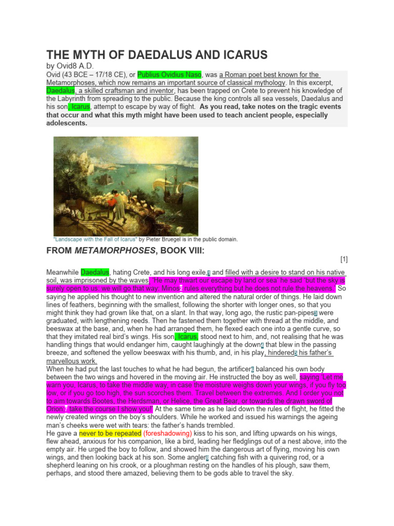 The Myth of Daedalus and Icarus | PDF