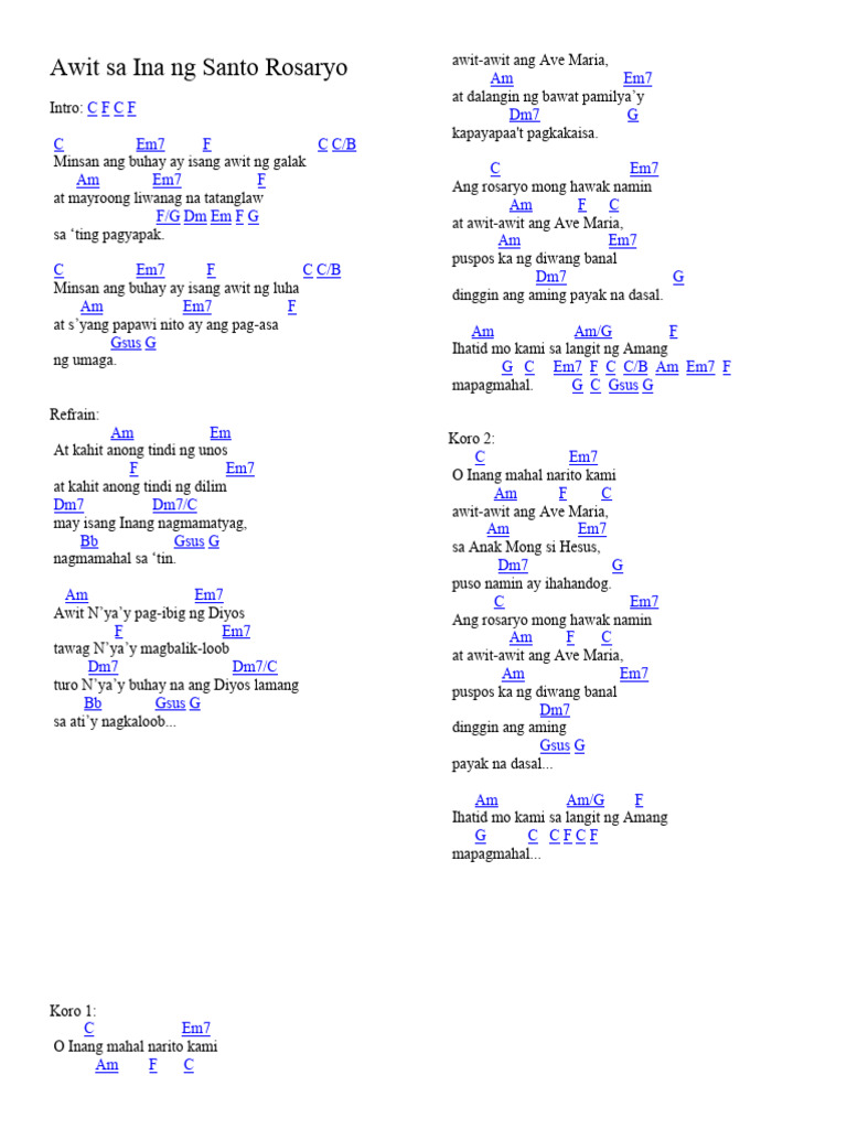 Awit Sa Ina NG Santo Rosaryo | PDF
