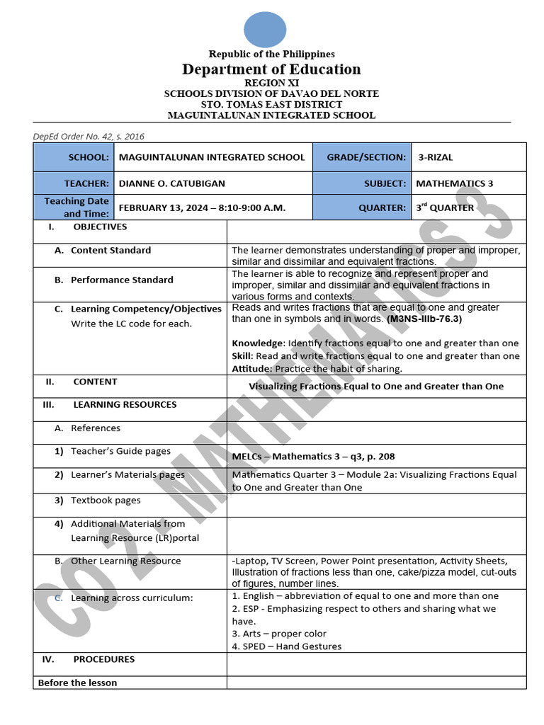 Co 2-Math 3-Visualizing Fraction Equal To One and Fraction Greater Than ...