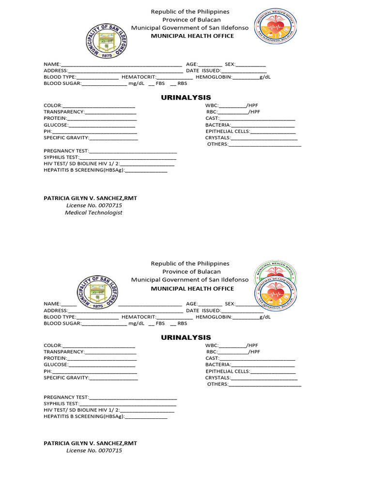 lab- result form | PDF | Red Blood Cell | Body Fluids