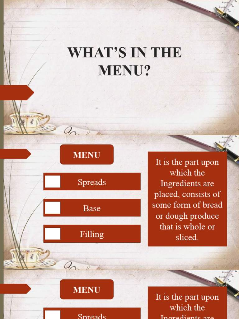 Basic Components of Sandwich | PDF | Sandwich | Ham