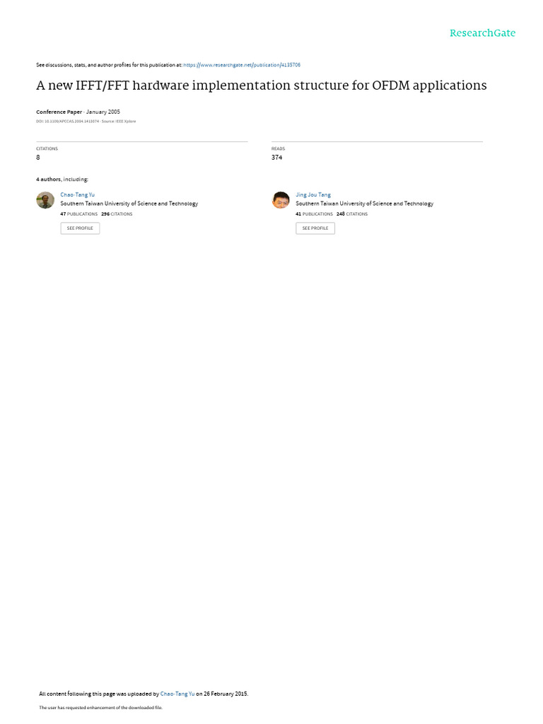 FFT Implementation With Hardware Reuse | PDF | Orthogonal Frequency ...