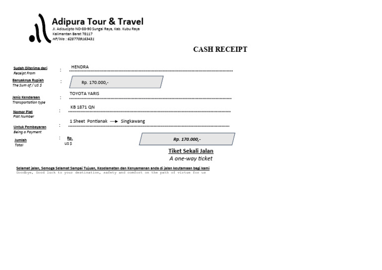 Contoh Kwitansi Tiket Travel Mobil | PDF