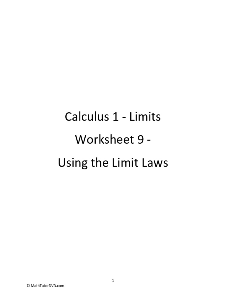 Calculus 1 - Limits - Worksheet 9 - Using The Limit Laws | PDF | Applied Mathematics ...