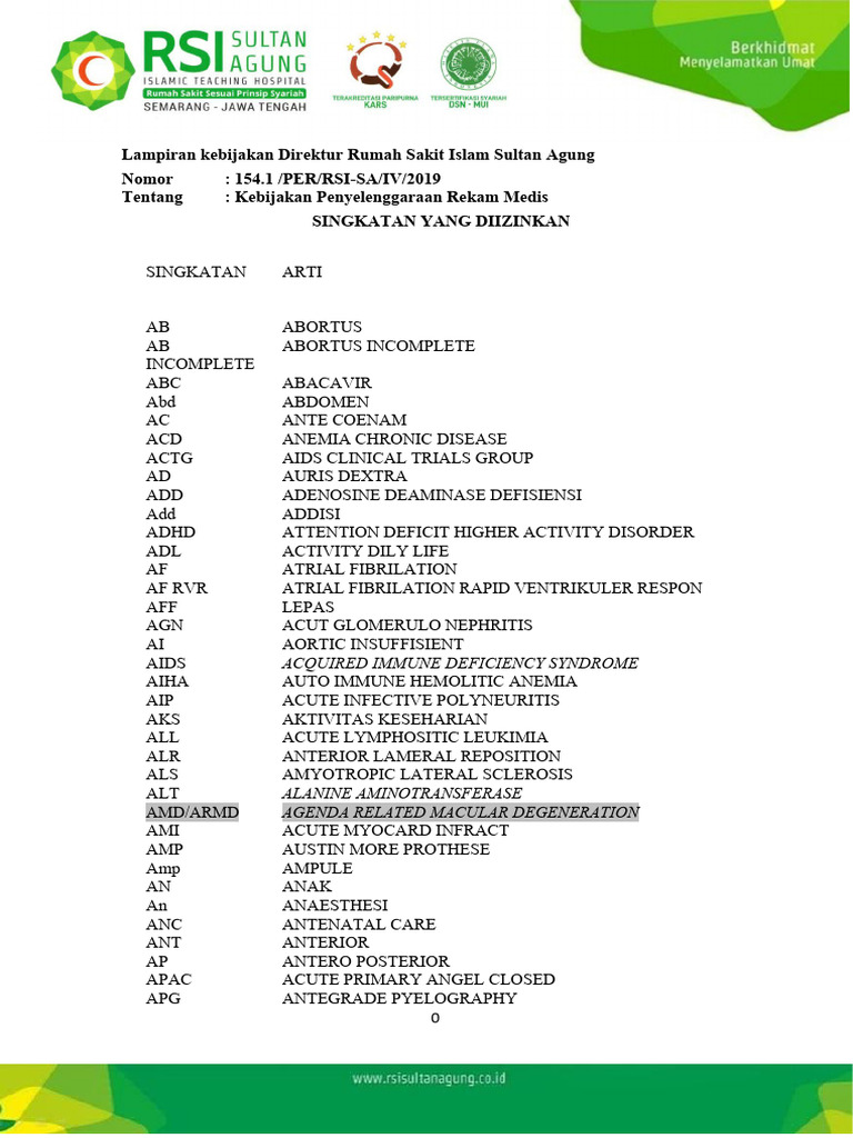 Lampiran Daftar Singkatan Dan Simbol Rekam Medis | Download Free PDF ...