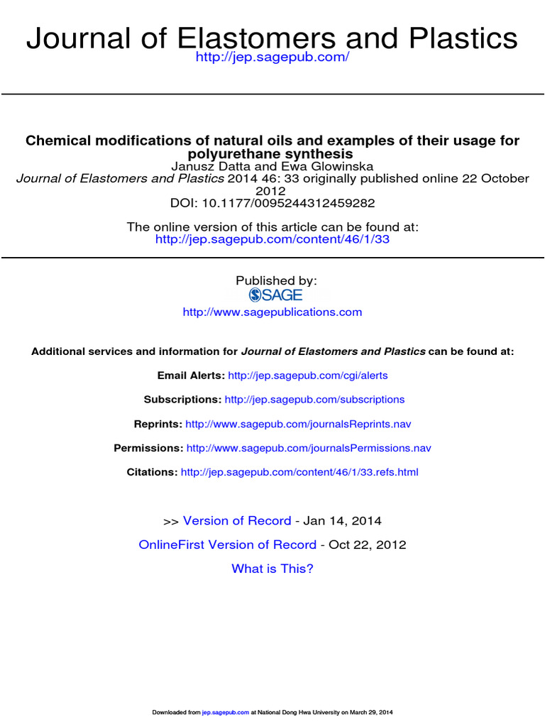 Chemical Modifications of Natural Oils and Examples of Their Usage For ...