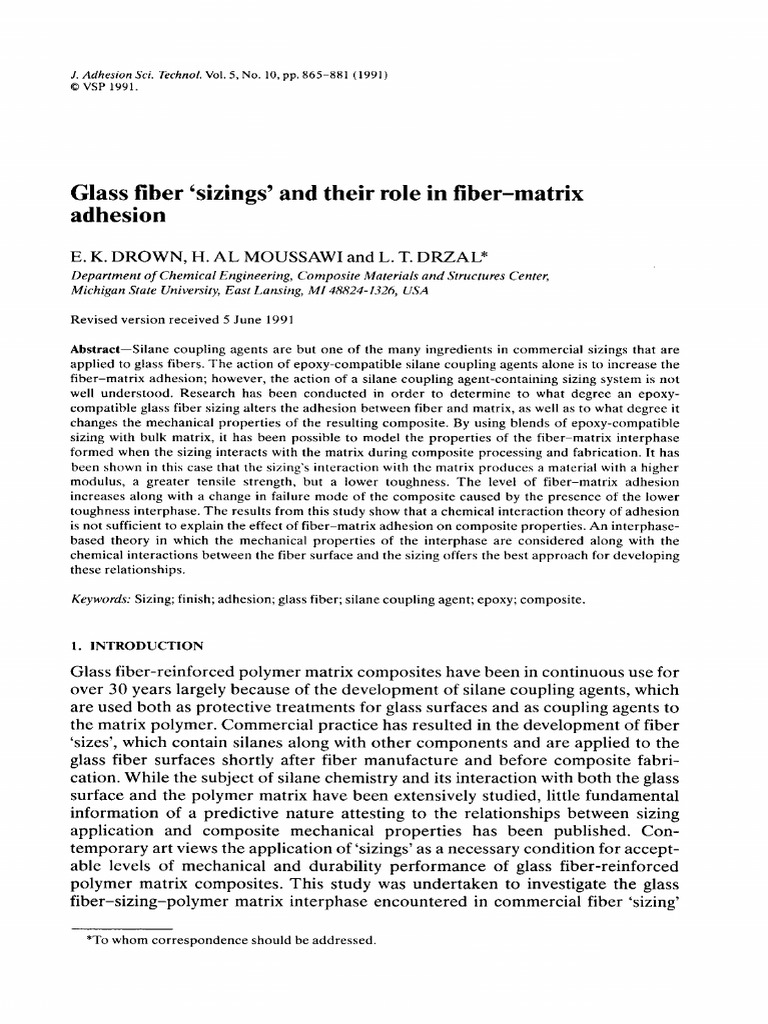 Glass Fiber 'Sizings' and Their Role in Fiber-Matrix Adhesion | PDF ...