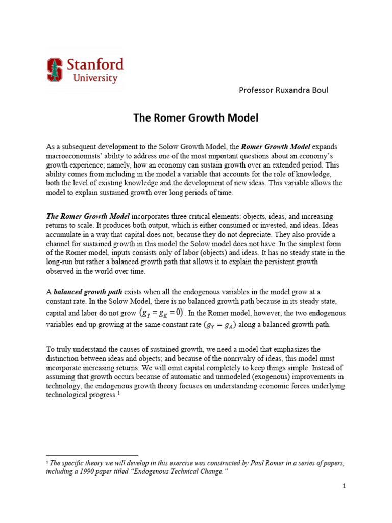 Handout Romer Model | Download Free PDF | Economic Growth | Economies