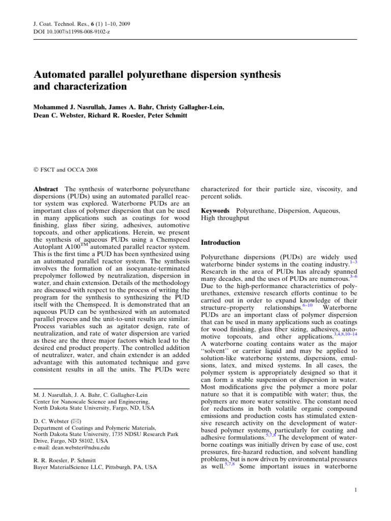 Automated Parallel Polyurethane Dispersion Synthesis and ...