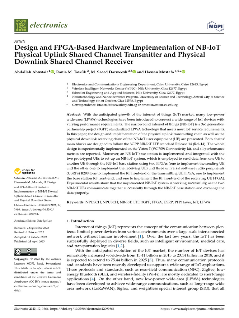 Design and FPGA-Based Hardware Implementation of NB-IoT Physical Uplink ...