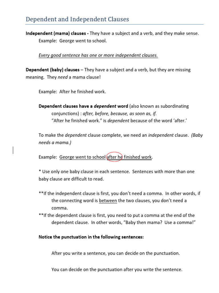 Dependent and Independent Clauses - Answers | PDF