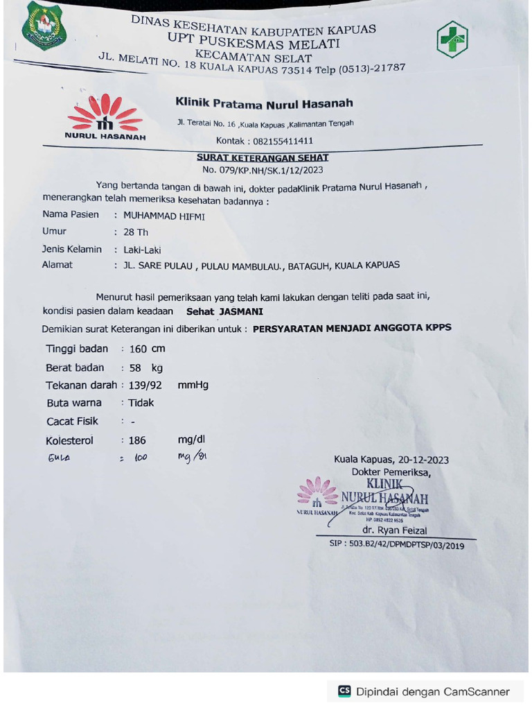 Surat Kesehatan Kpps Hifmi | PDF
