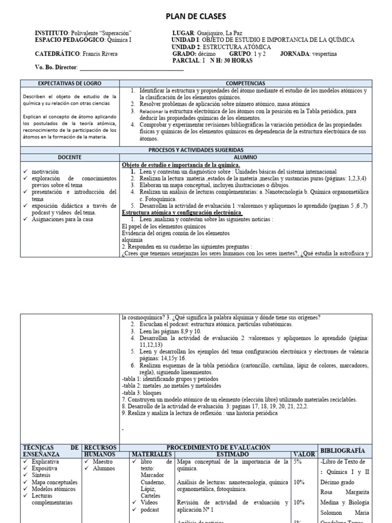 Quimica I Plan Pdf Química Importar