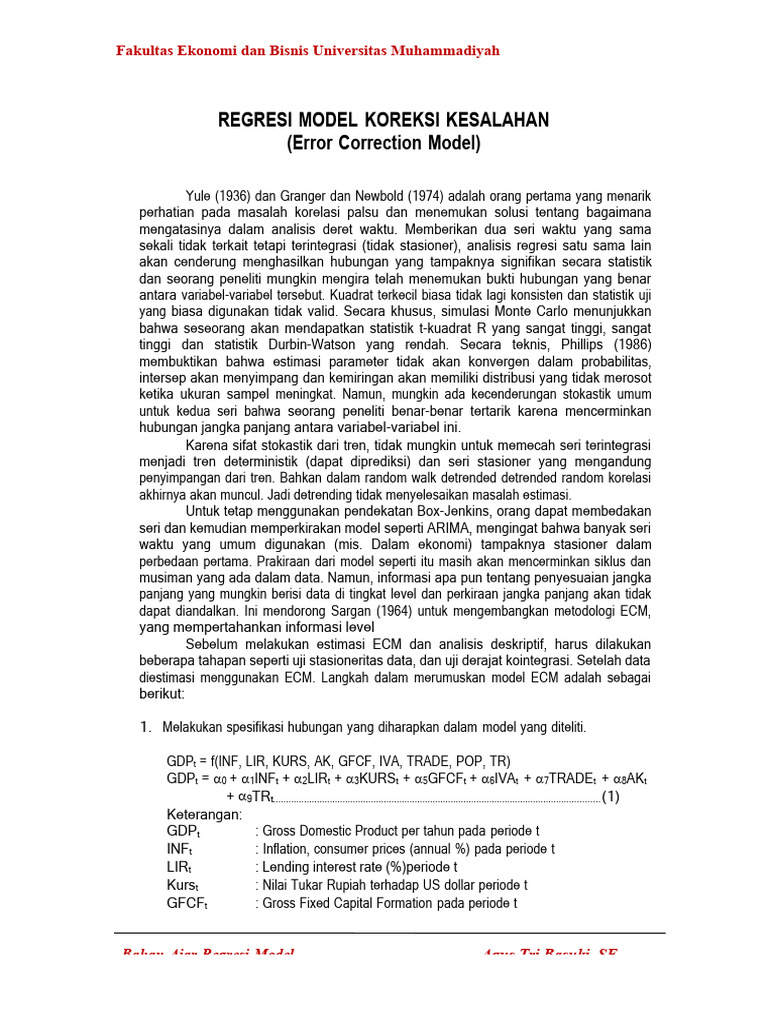 Tahapan Regresi Model Ecm | PDF