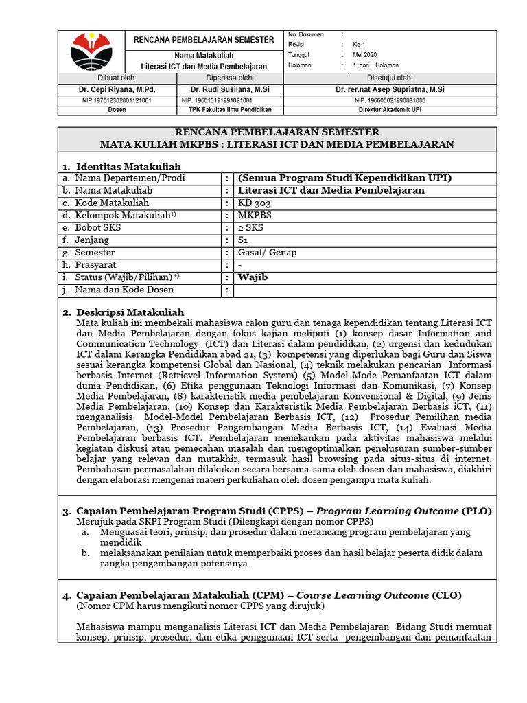 Contoh RPS LITERASI ICT DAN MEDIA | PDF | Karier & Perkembangan | Seni