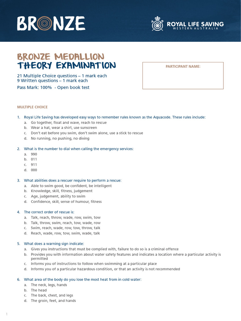 Bronze Medallion Theory Exam Guide | PDF | Cardiopulmonary ...