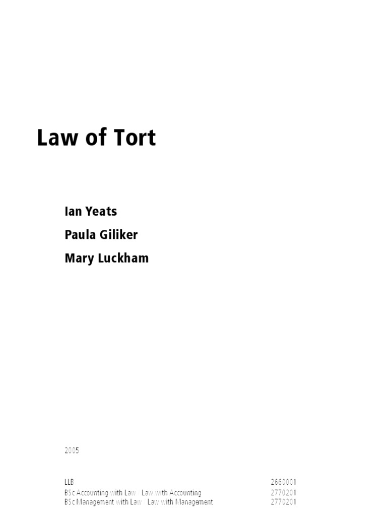 Law of Tort: Ian Yeats Paula Giliker Mary Luckham | PDF