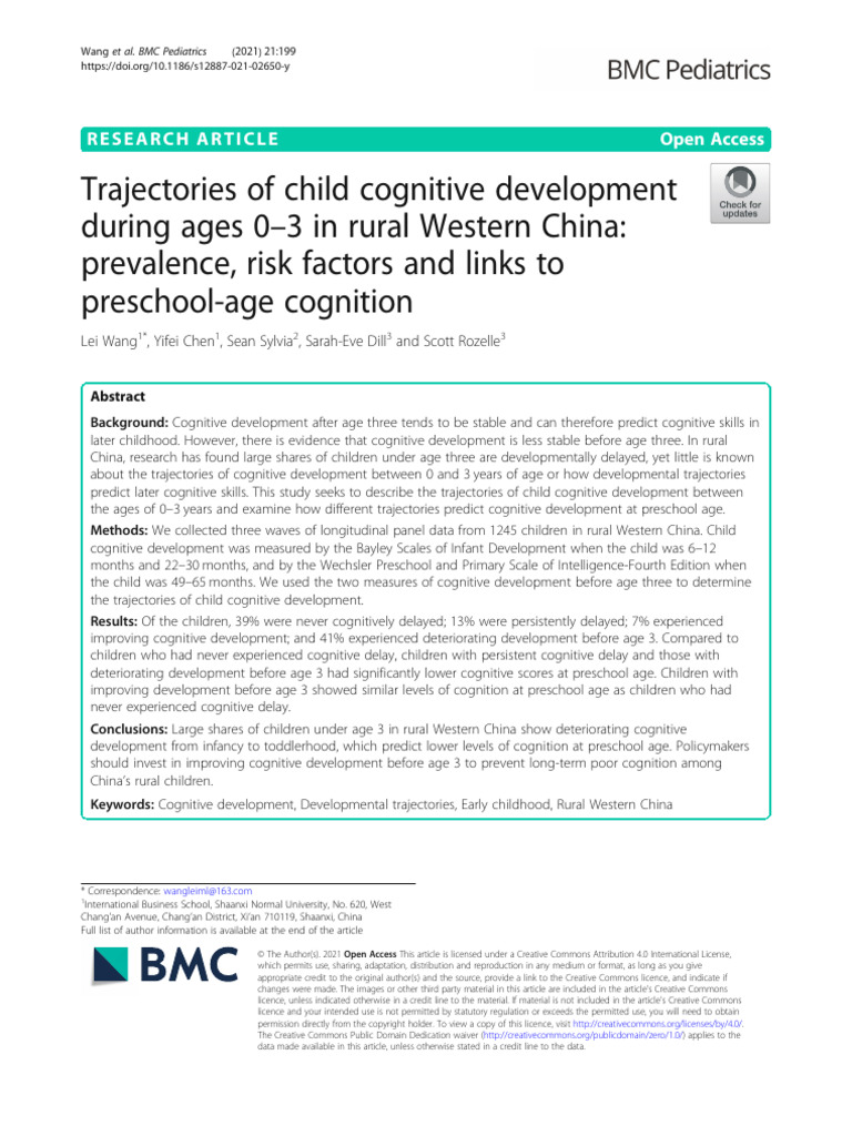 Trajectories of Child Cognitive Development During Ages 0 - 3 in Rural ...