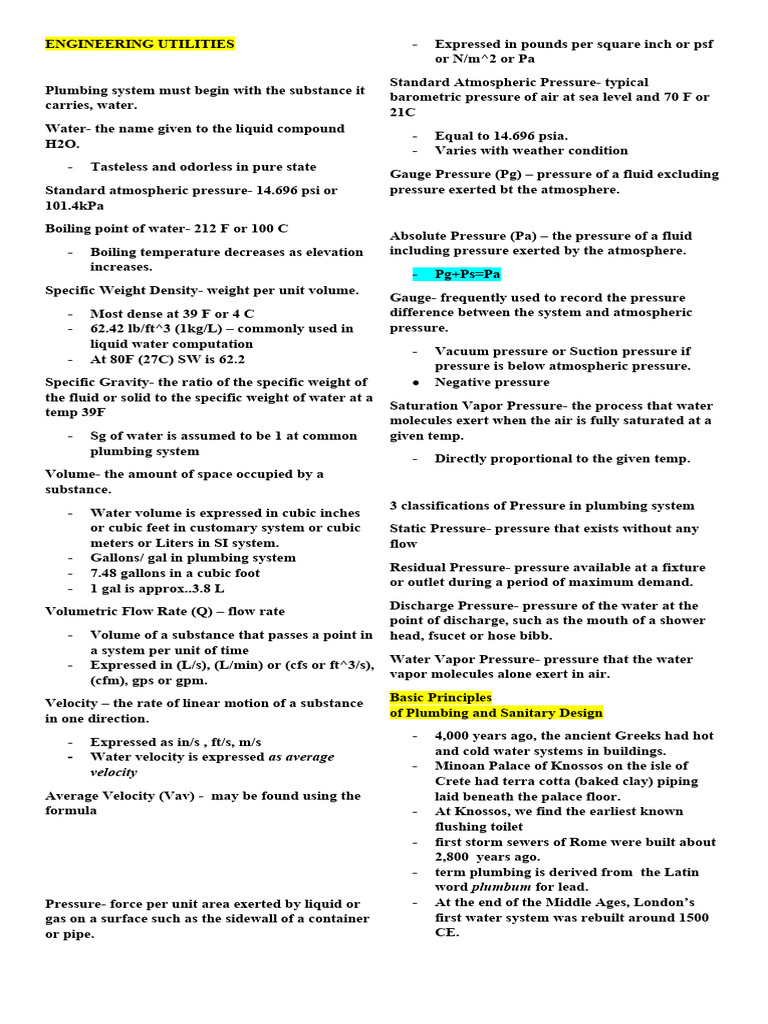 Engineering Utilities | PDF | Plumbing | Pressure