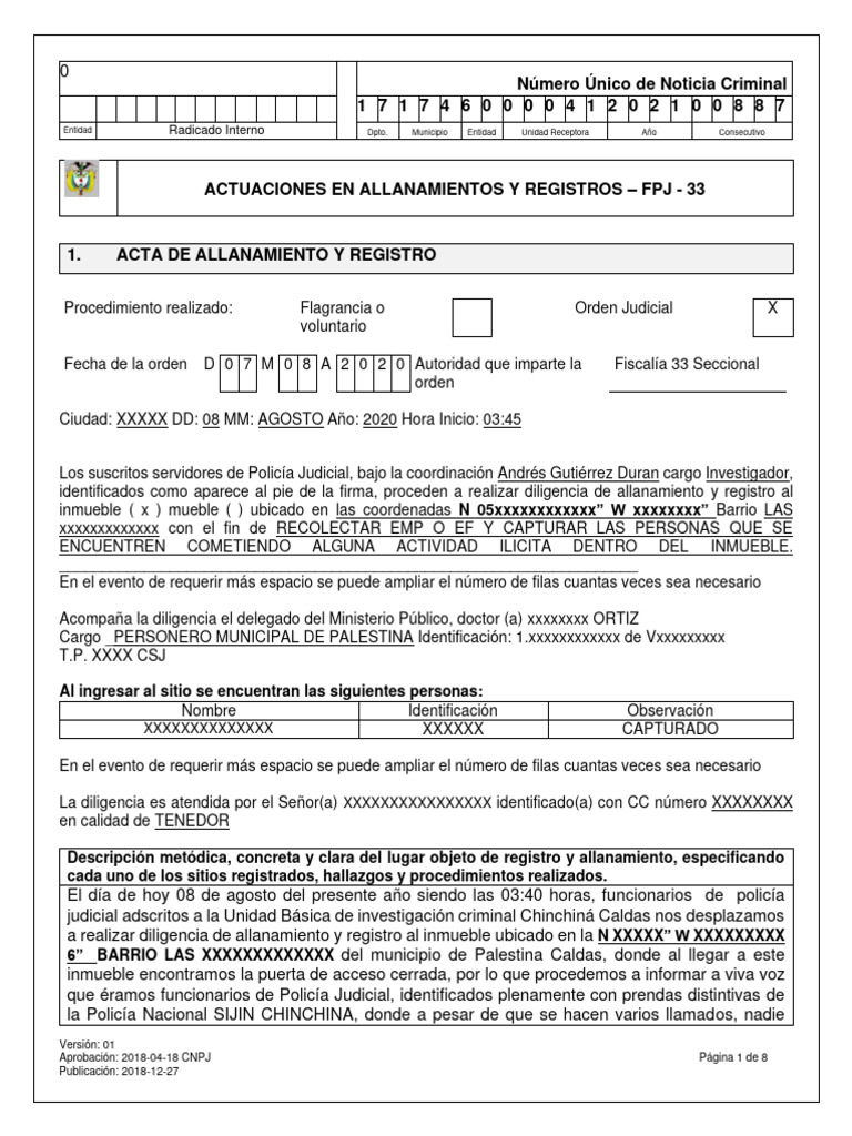 Acta de Allanamiento y Registro FPJ-33 | PDF | Cannabis (Droga) | Inicio