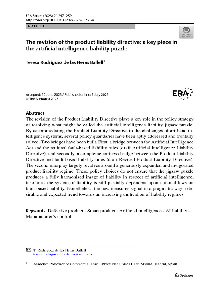 The Revision of The Product Liability Directive A Key Piece in The ...