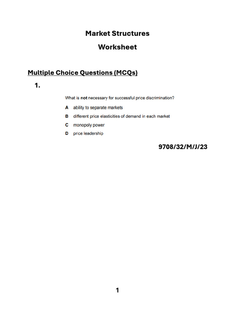 Market Structures MCQ & Essay Guide | PDF | Qualifications | Vocational ...