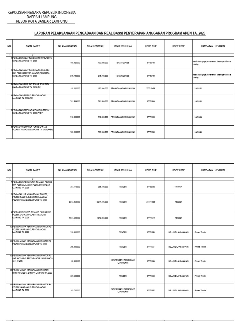 Laporan Pengadaan Barang Dan Jasa 2023 | PDF