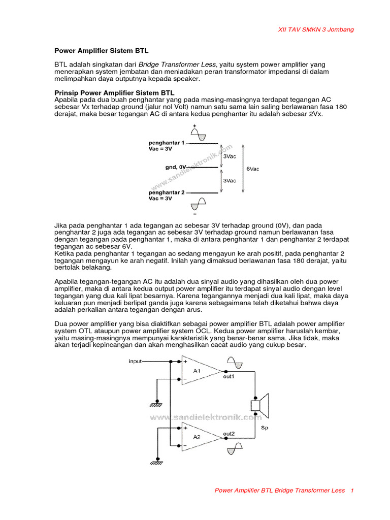 Power Amplifier BTL Prinsip Kerja | PDF