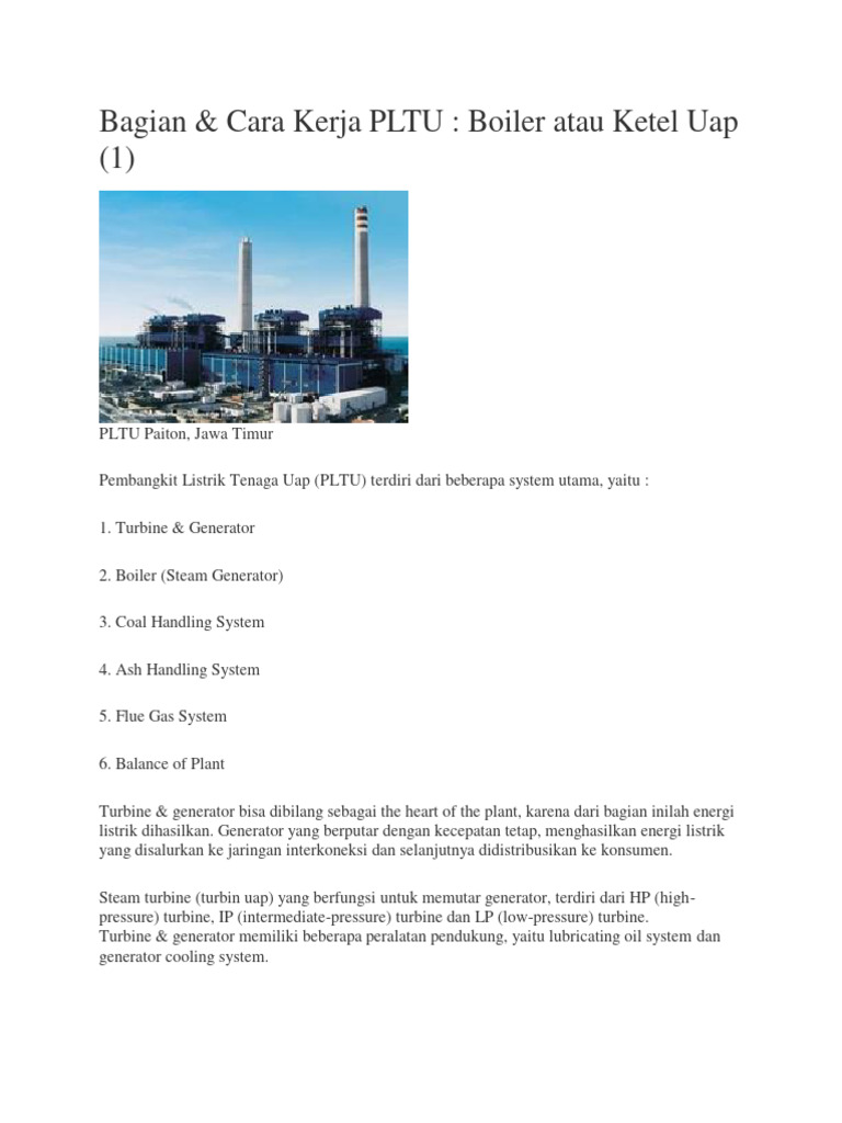 Bagian dan Cara Kerja Boiler PLTU | PDF | Teknologi & Rekayasa