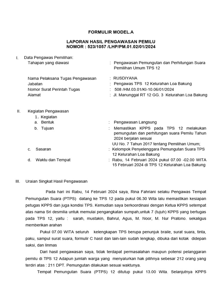 Formulir Model Pemungutan Tps 12 | PDF