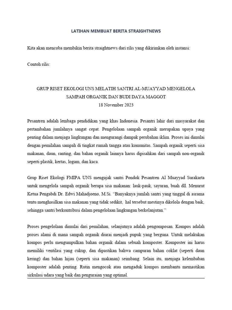 Contoh Membuat Berita Straightnews Dari Rilis | PDF