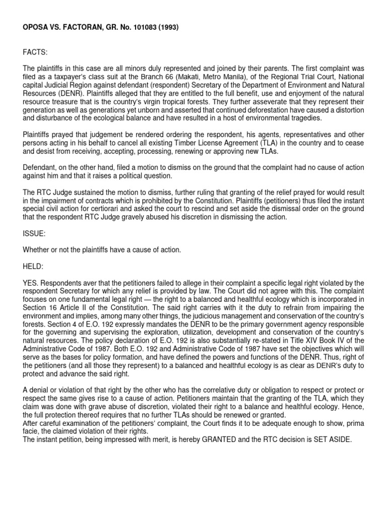 Rule 3, No. 7, Oposa v. Factoran, GR No. 101083 | PDF | Justice | Crime & Violence