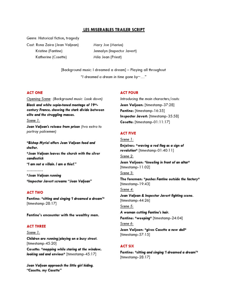 Les Miserables Script | PDF | Cosette | Les Misérables