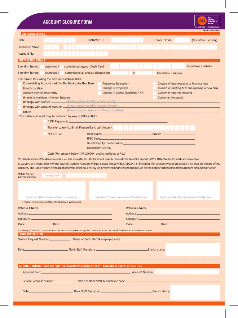 Account Closure Form 4-2-2023 English | PDF