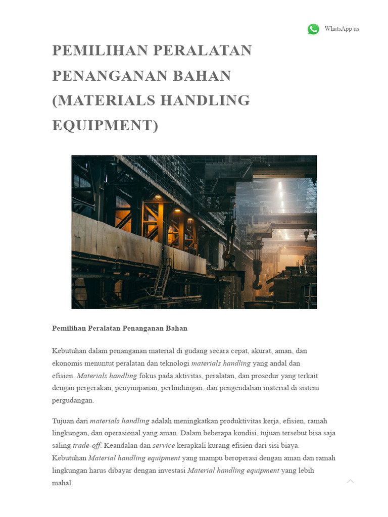 Pemilihan Peralatan Penanganan Bahan (Materials Handling Equipment) - GUNANUSA MANAJEMEN | PDF ...
