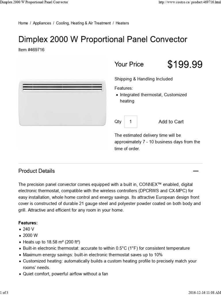 Dimplex 2000 W Proportional Panel Convector | PDF | Thermostat | United ...