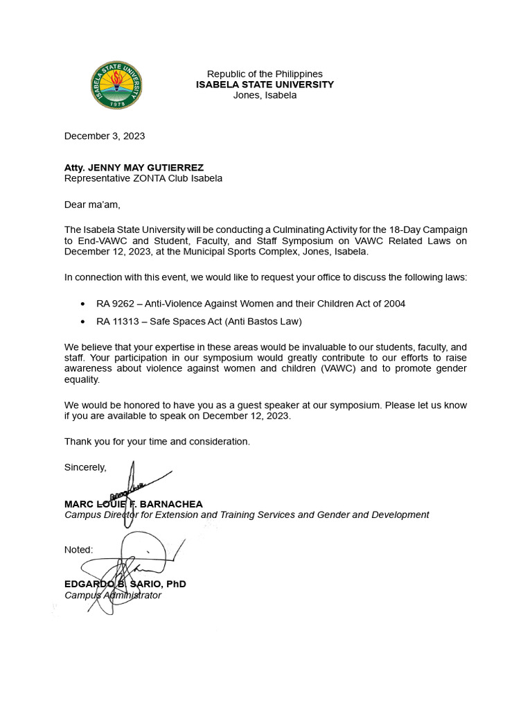 Invitation Letter and Program For The Culminating Activity On The ...